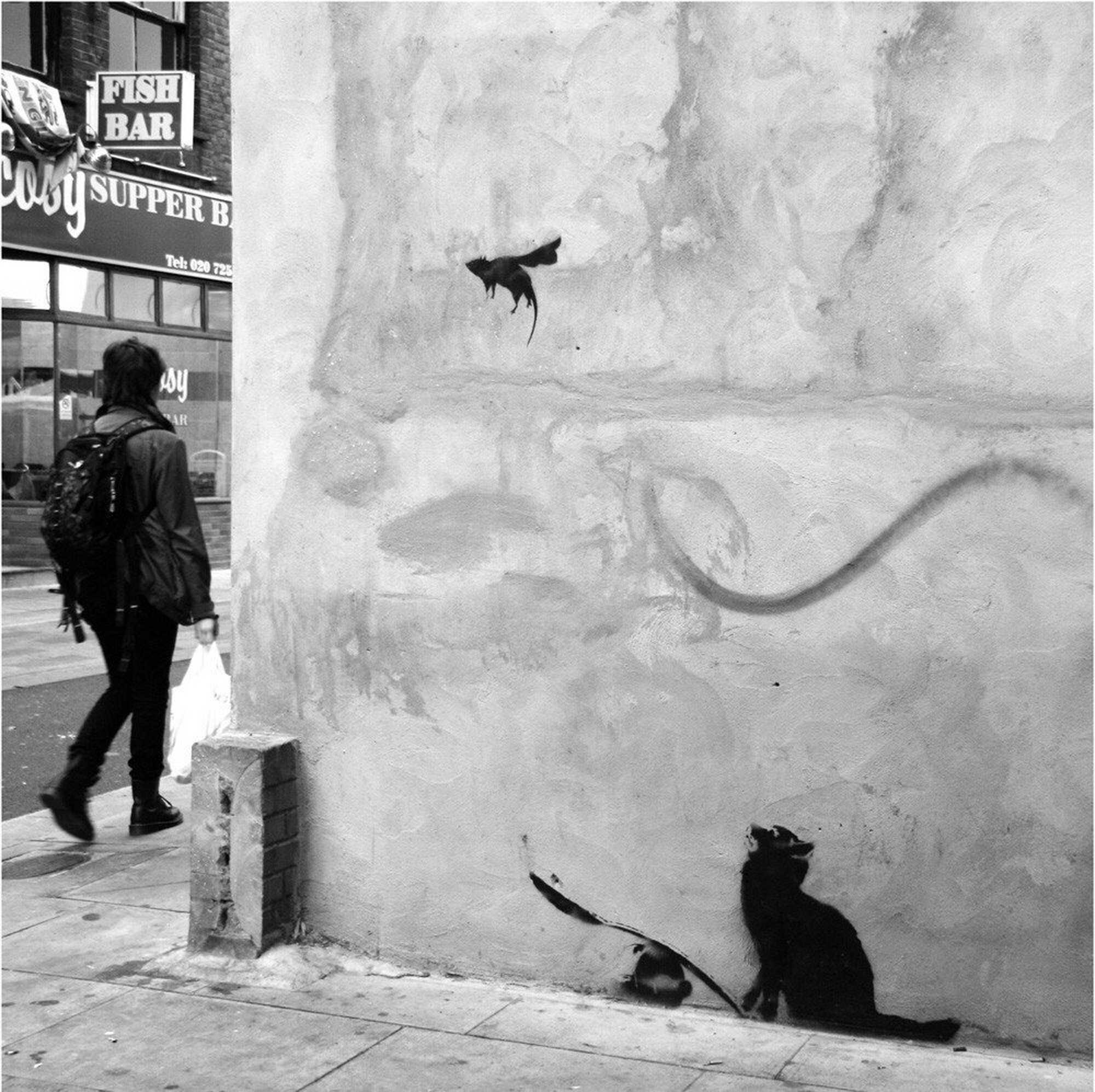 Плакат, постер Бэнкси: Кот-иллюзионист на бумаге, размер 60х84см