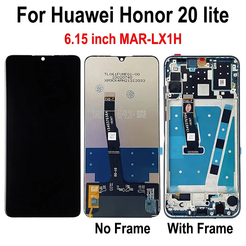 6,15-дюймовый ЖК-дисплей для Huawei Honor 20 Lite, сенсорный экран в сборе для Honor 20 Lite MAR-LX1H, экран с заменой рамки, No Frame Black