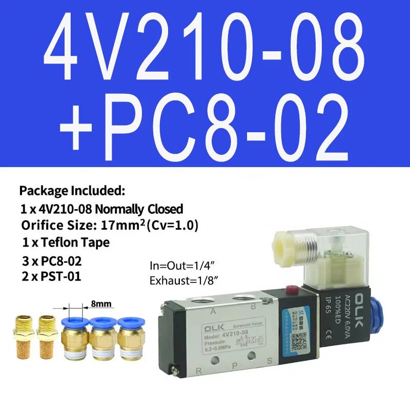 Электромагнитный клапан 4V210-08 DC24V PC8-02