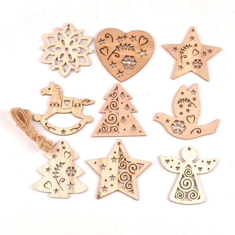 Новинка 2022, подвеска в виде рождественской елки цвета дерева, праздничные украшения, ретро мультяшные деревянные