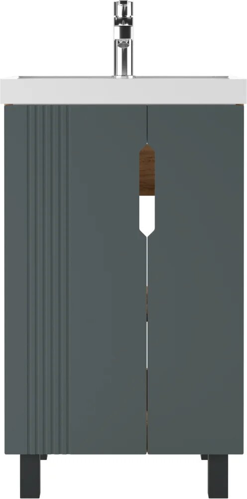 Тумба с раковиной Айсберг Марта 50 напольная, 50 см, из МДФ, из камня, серая, черная, прямоугольная, в современном стиле