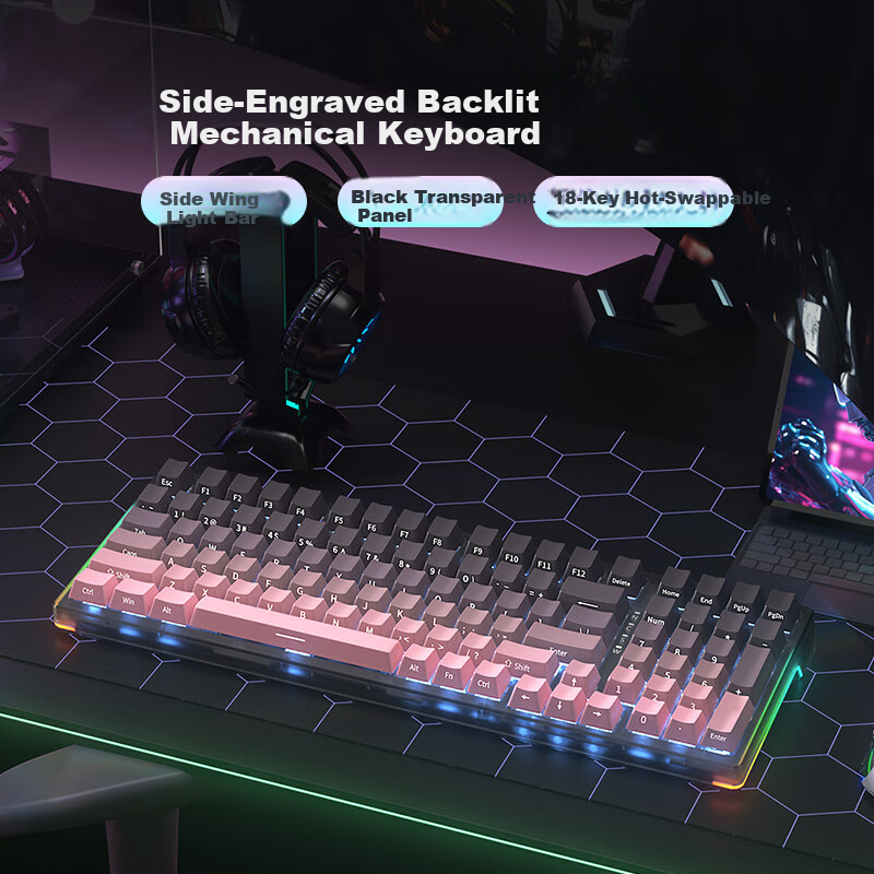 HP GK600FS Mechanical Keyboard Hot Swap Office E-sports Gaming Wired Desktop Laptop Side Engraved Gradient Blackberry Pink Ice Blue Light Red Axis 99 Keys