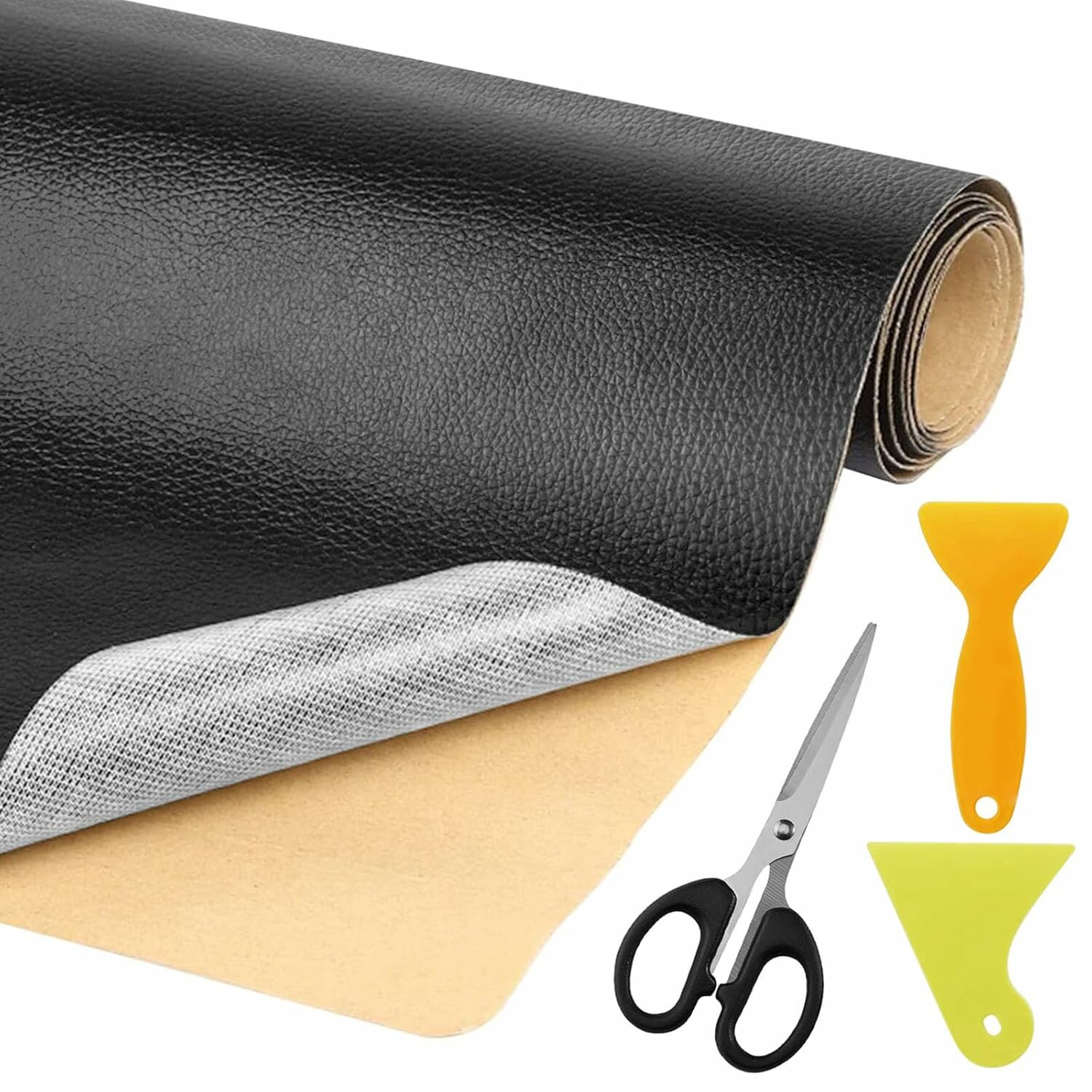 2 куска черной искусственной кожи, подходящие для ремонта диванов, автомобильных сидений, сумок и других предметов.