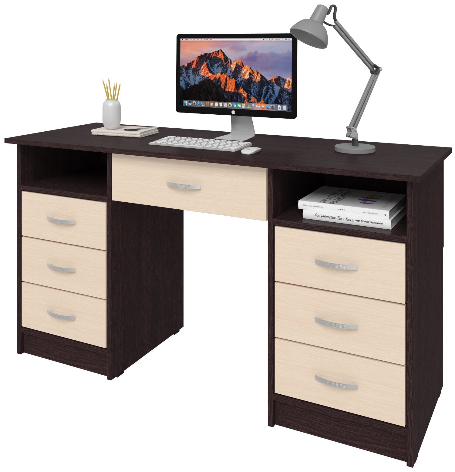 Стол письменный Хит-20, Ширина 140 см, Глубина 50 см, Высота 75 см, цвет: Венге/Дуб молочный