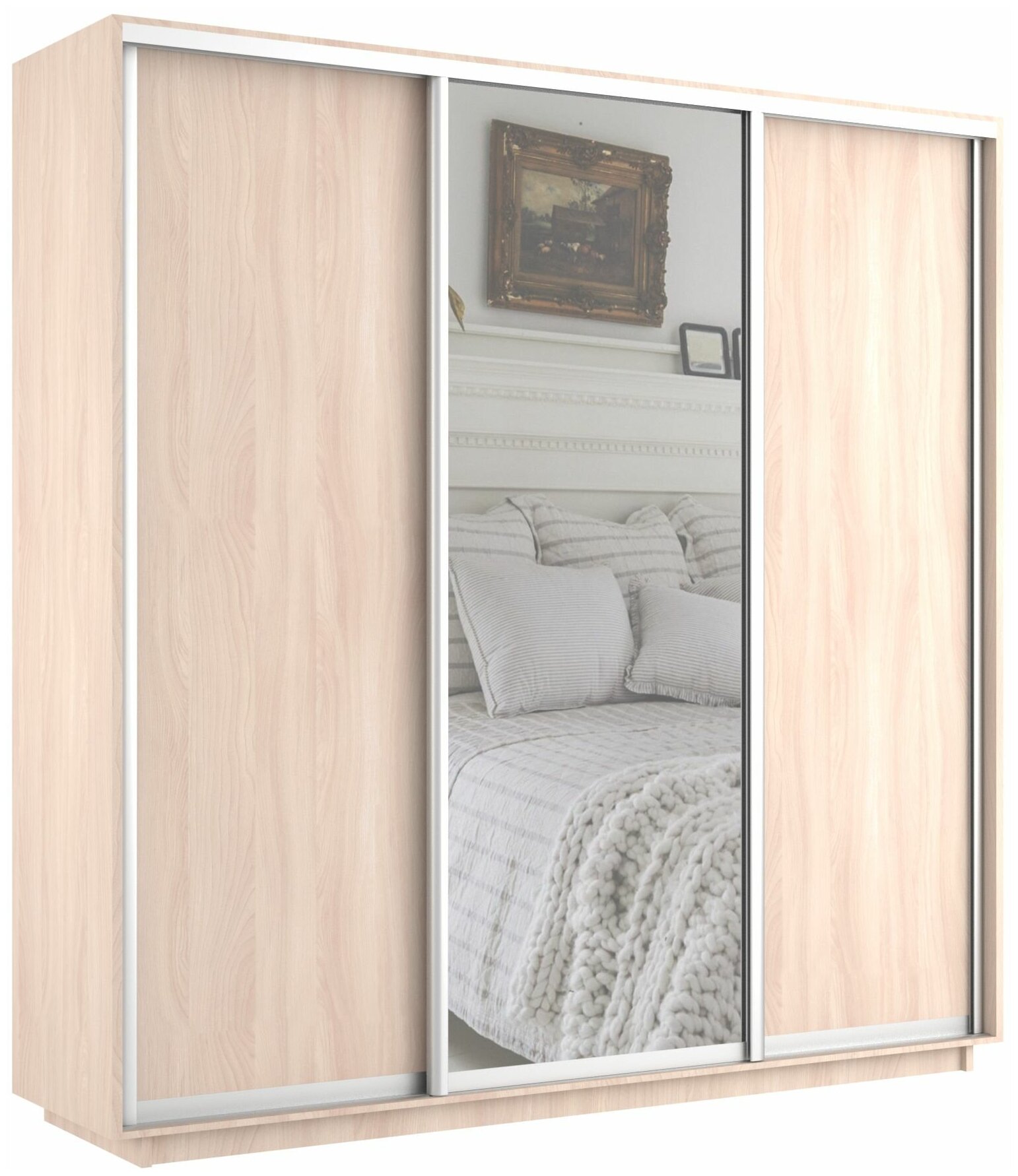 Шкаф-купе Экспресс 2,1 ДСП/Зеркало/ДСП Ясень анкор светлый глубина 45 см