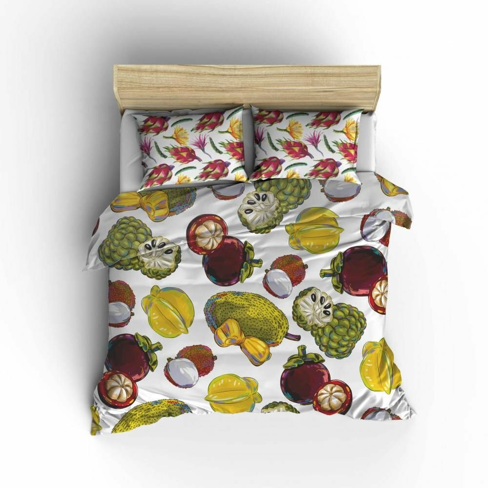 Арт комплект постельного белья Тайские фрукты, Евро, наволочки 70/70