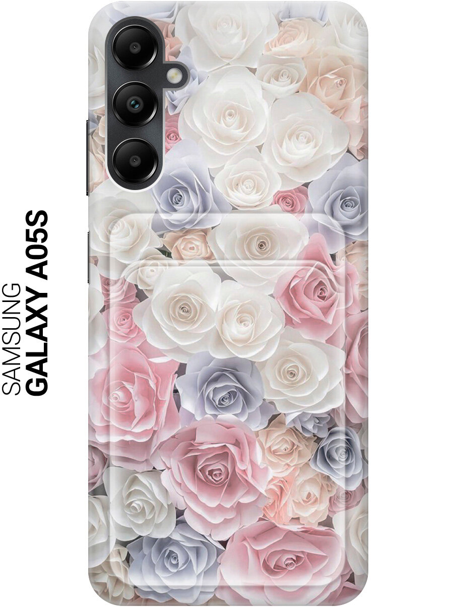 Силиконовый чехол на Samsung Galaxy A05s / Самсунг А05с с рисунком "Пастельные розы" и карманом для карт