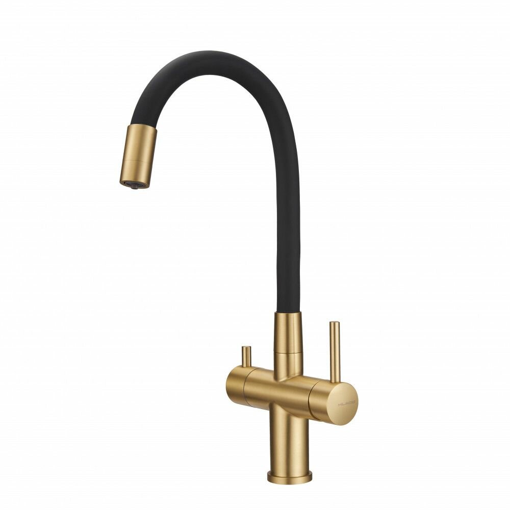 Смеситель для кухни под фильтр с краном для питьевой воды (2в1) и гибким изливом Milacio Ultra MCU.560. GDB золото + черный