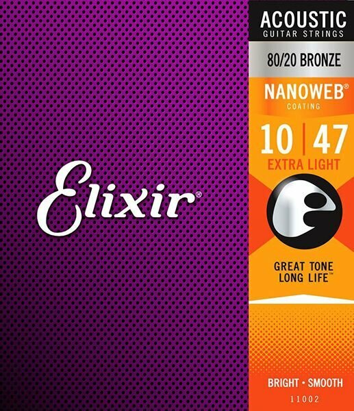 Elixir NANOWEB Комплект струн для акустической гитары, бронза 80/20, 10-47