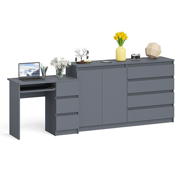 Стол компьютерный Мори МС-6 правый + Комод МК1600.1, цвет графит