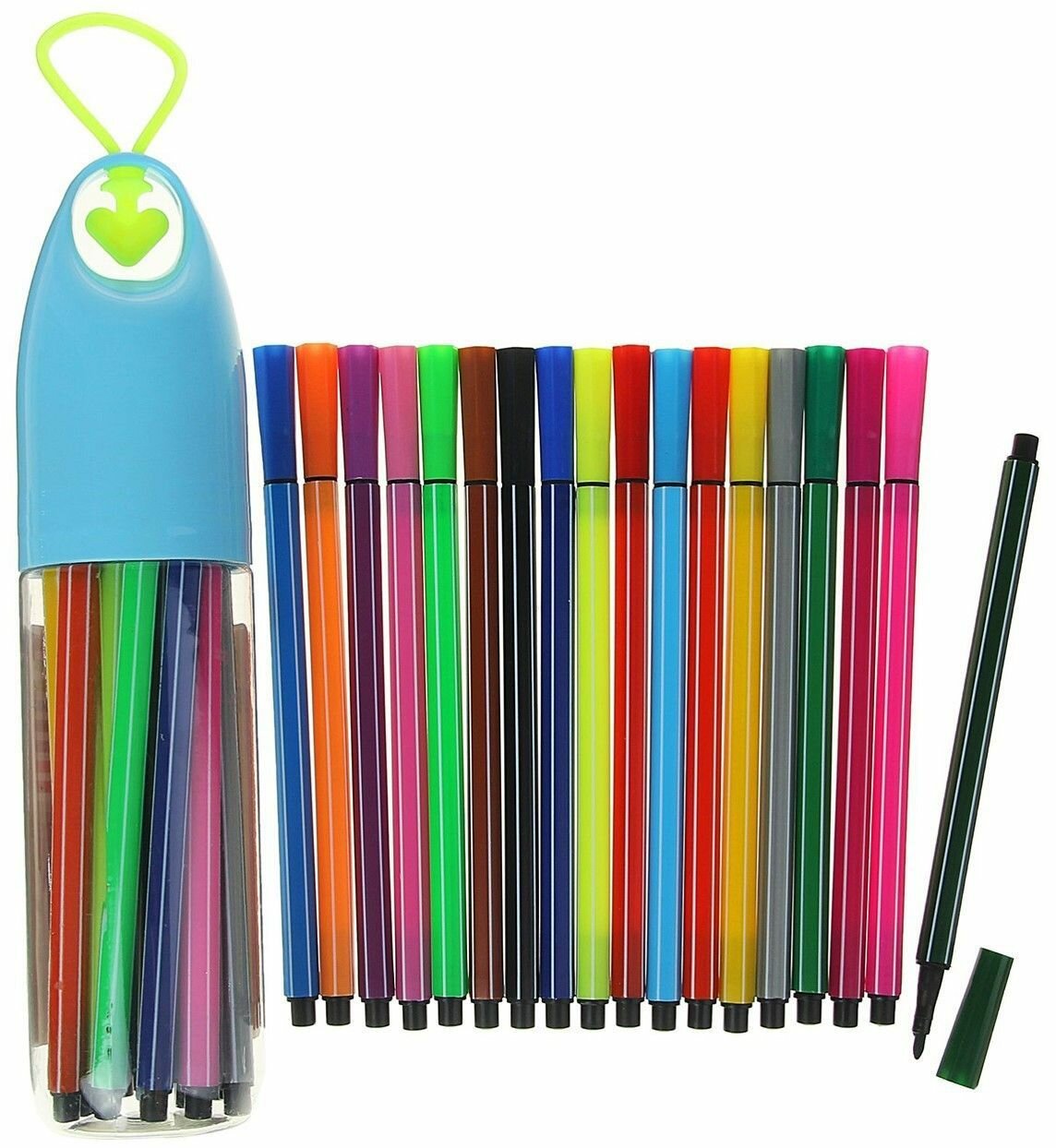 Фломастеры 18 цветов для детей, набор маркеров на водной основе для рисования и детского творчества в пластиковом тубусе с ручкой, вентилируемый колпачок, цвет микс