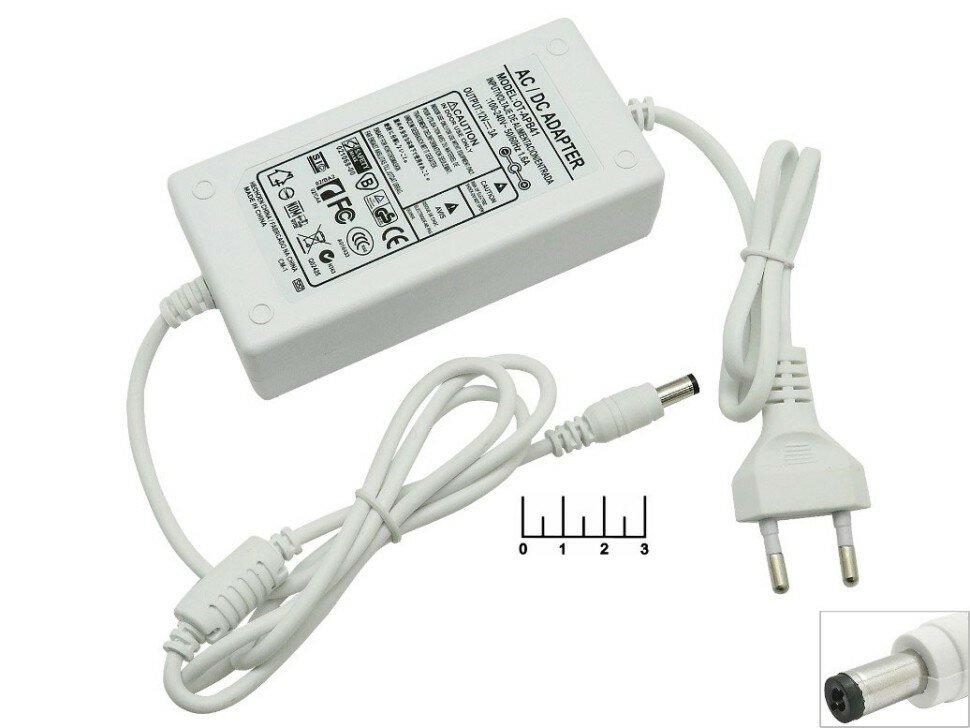 Блок питания 12V 3A OT-APB41 импульсный белый (5.5*2.5)