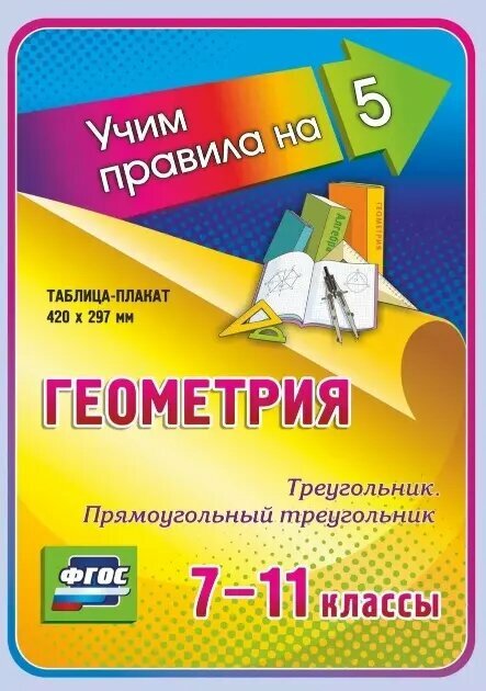 Геометрия. Треугольник. Прямоугольный треугольник. 7-11 классы. Таблица-плакат (420х297)