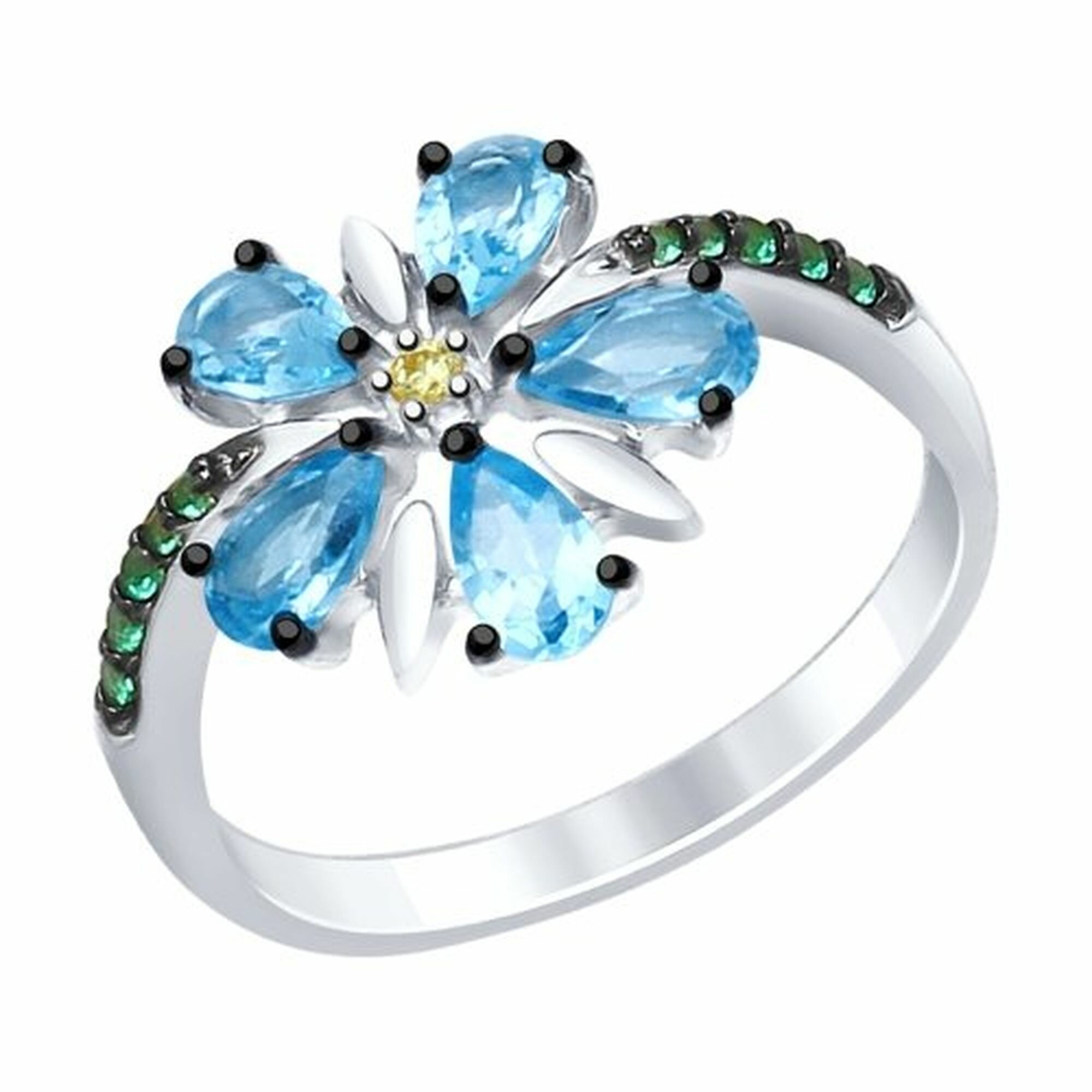 Кольцо, серебро, 925 проба, родирование, фианит, топаз