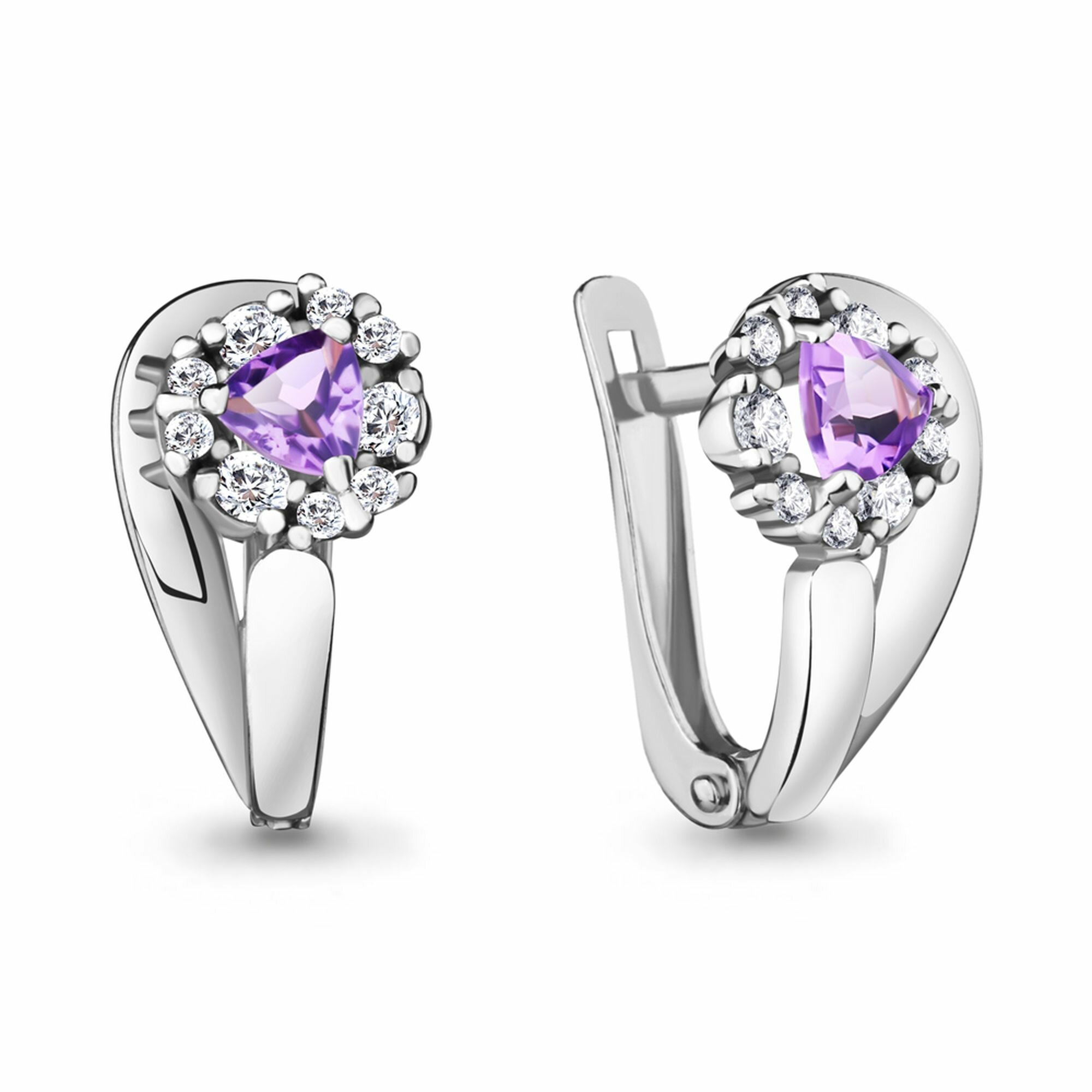 Серьги, серебро, 925 проба, родирование, фианит, аметист