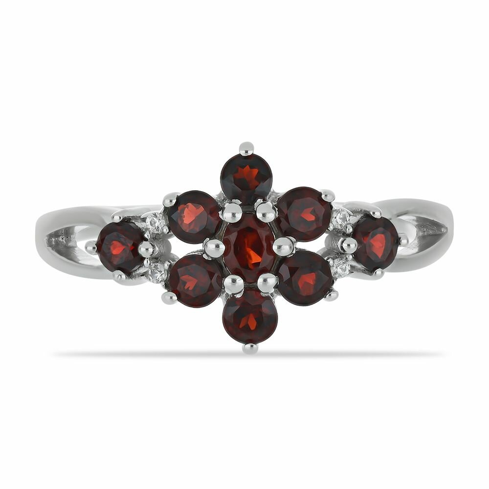 Кольцо, серебро, 925 проба, родирование, циркон, гранат