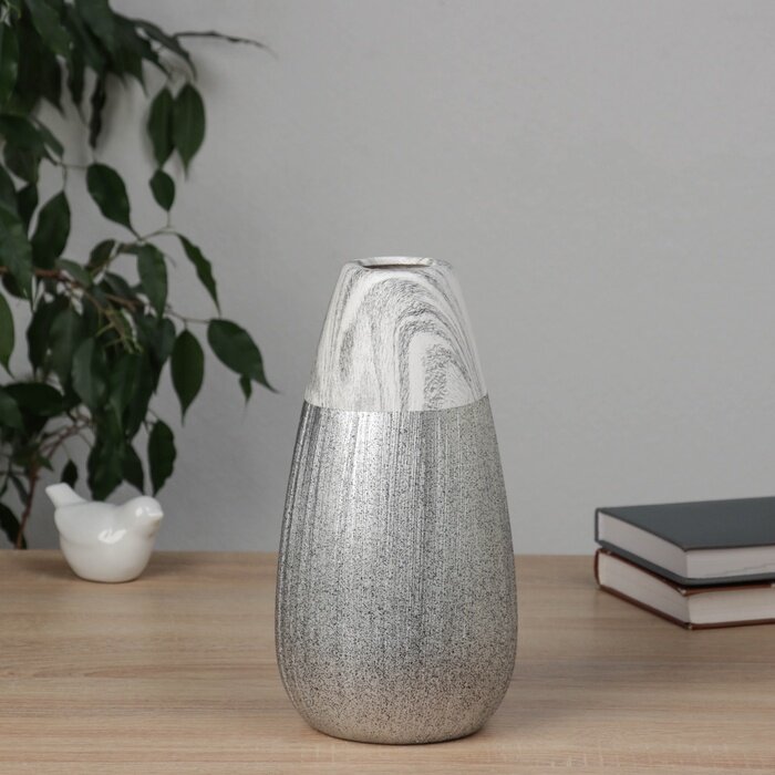 Ваза для цветов Бригэм, бочка, настольная, d=4 см, 24.5×12 см, керамика, бело-серая