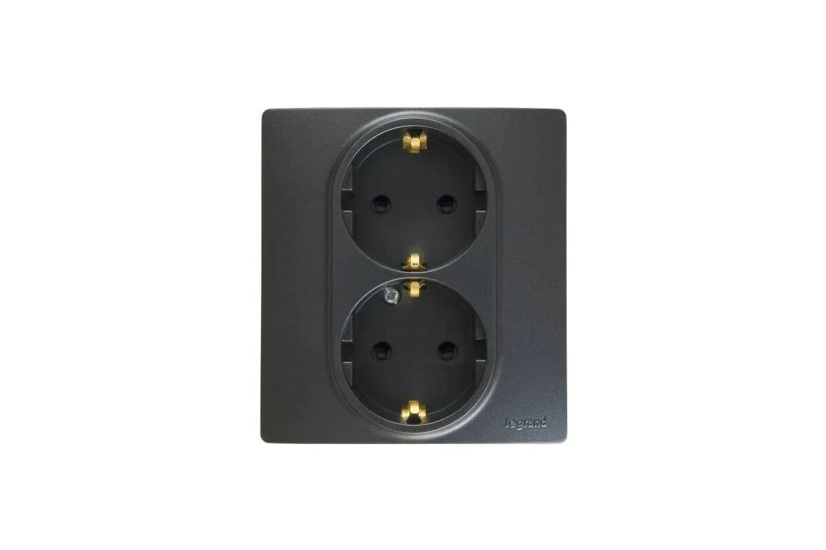 Legrand Etika двойная розетка с заземлением со шторками безвинтовые зажимы антрацит