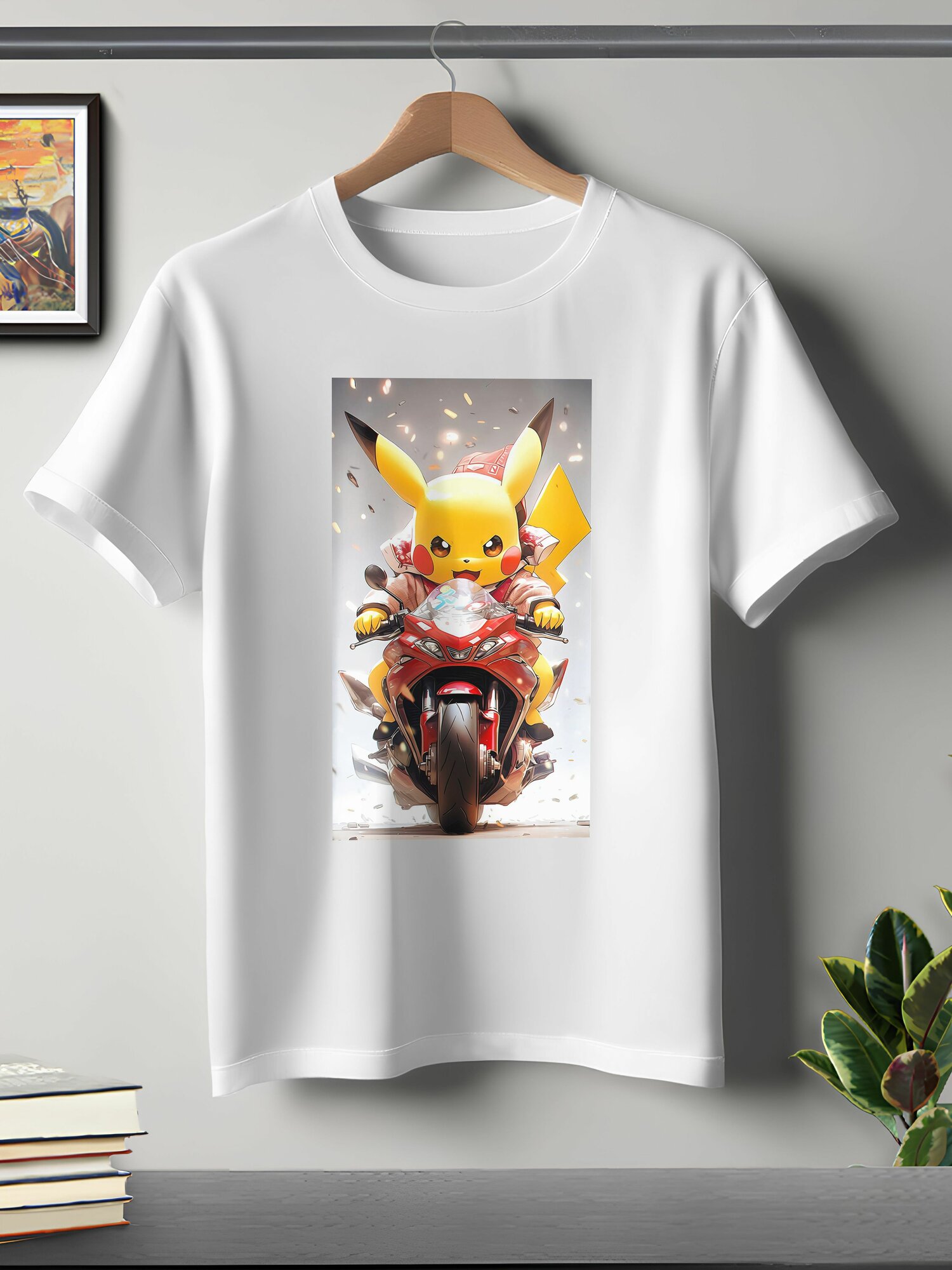 Футболка  Детская ONEQ 122 (7-8) размер с принтом Пикачу, белая