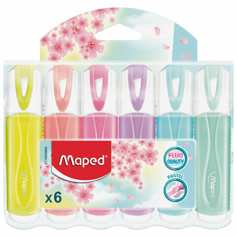 Набор текстовыделителей MAPED 6 шт, Ассорти, "FLUO PEP'S Pastel", линия 1-5 мм, 742558