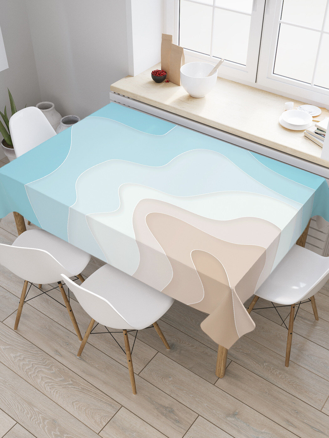 Прямоугольная тканевая скатерть на стол с рисунком "Абстрактное море" 120 на 145 см, JoyArty
