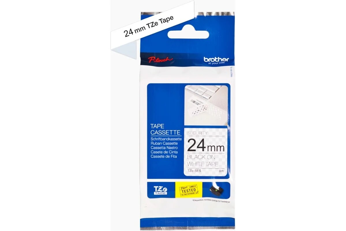 Brother TZESE5 лента для печати наклеек 24мм x 8 м черный на белом фоне совместима Brother