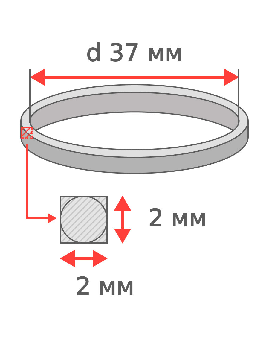 Пассик резиновый 37*2*2, L/2-полудлина 58мм, универсальный, цвет черный