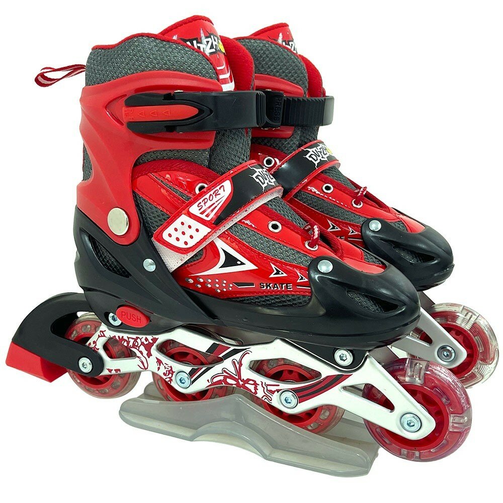 Детские ролики Dvizhok размер M 34-37, раздвижные, свет 1 колеса, черно-красный (141V-670-8)