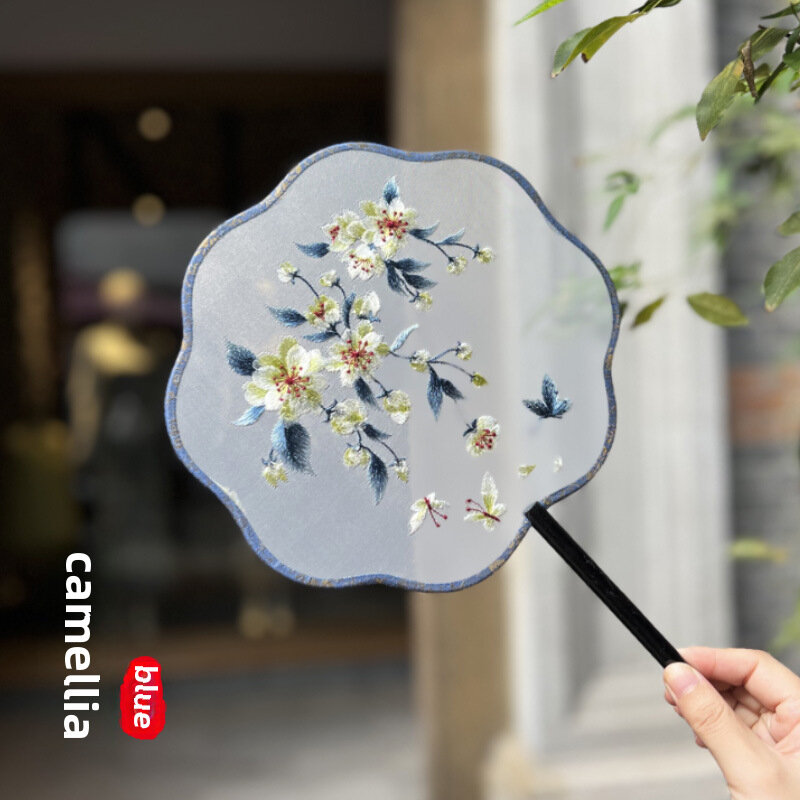 Веер Old Chang Gate "Лаочанмэнь", шелковая ткань, двусторонний, золотой пион