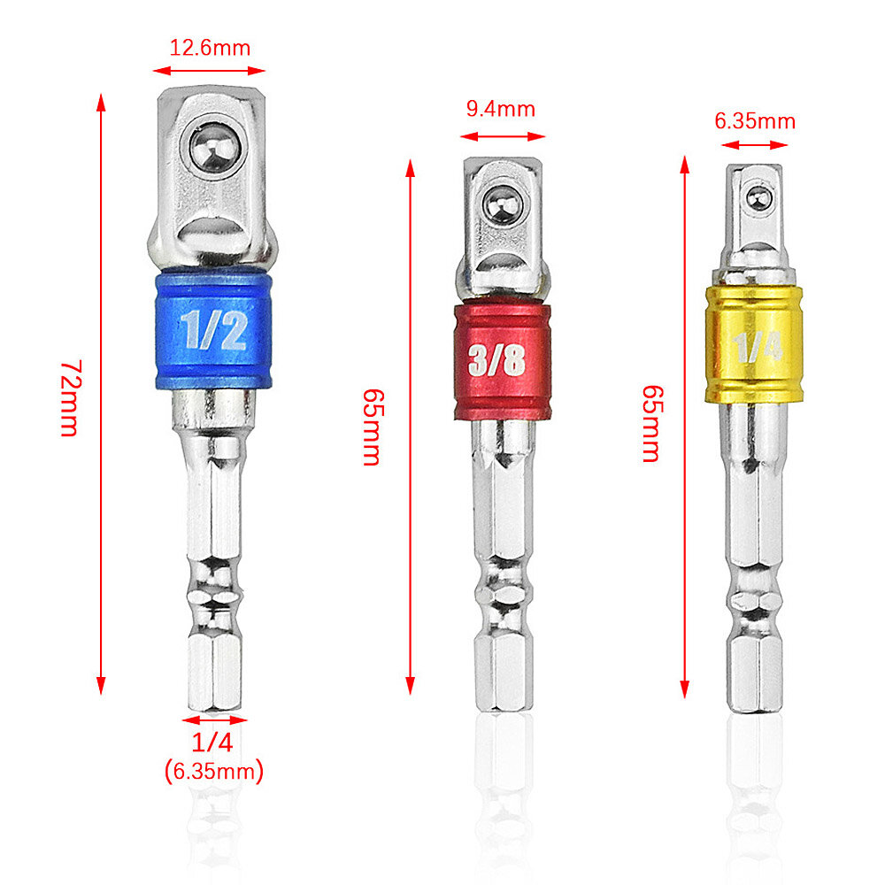 3шт Набор Переходников Для Розеток С Шестигранным Ключом Ударный 1/2 Квадратная Головка 3/8 Втулка 1/4 Электрическая Отвертка
