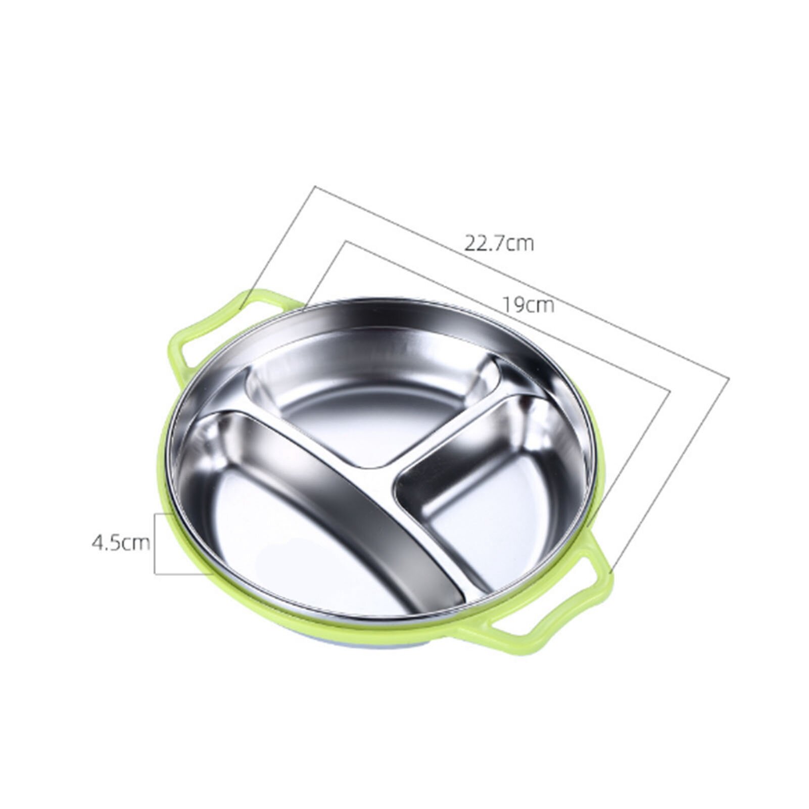 Детская тарелка из нержавеющей стали с защитой от ожогов, ручкой и разделителем, обеденная тарелка для детского сада, зеленая детская тарелка с крышкой.