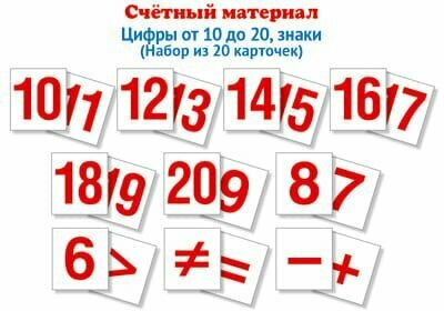 Счетный материал Сфера "Цифры от 10 до 20, знаки", 20 карточек, 48х55 мм (978-5-9949-3213-1)