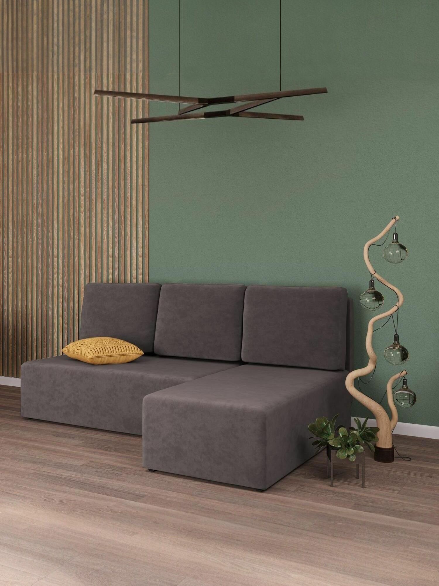 Угловой диван-кровать Manons Maison Каир, угол универсальный, раскладной механизм Еврокнижка, Велюр коричневый, 195х140х86 см