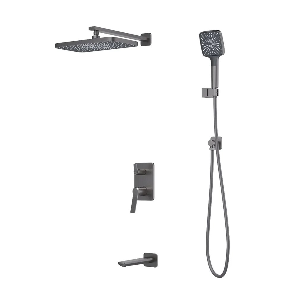Душевая система скрытого монтажа с тропическим и ручным душем, изливом, матовый графит, IDDIS, Parker, PARGM03i68