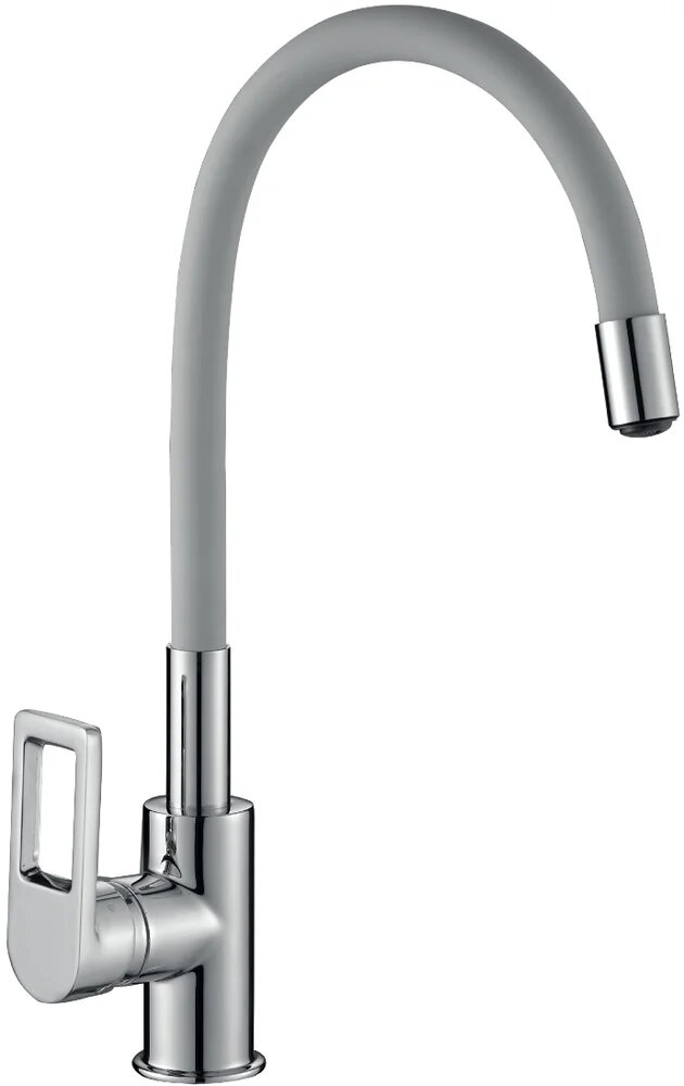 Смеситель для кухни Rossinka Z Z35-35U-Gray с гибким изливом, с поворотным изливом, хром, серый, глянцевый, однорычажный, латунный, с керамическим картриджем