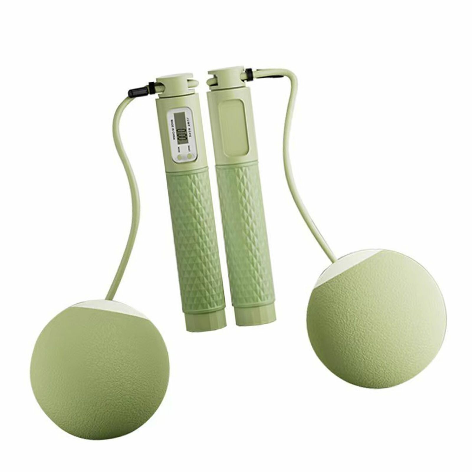 Скакалка со счетчиком Умная электронная скакалка без веревки с утяжеляющим мячом для занятий фитнесом в помещении и на открытом воздухе, зеленая