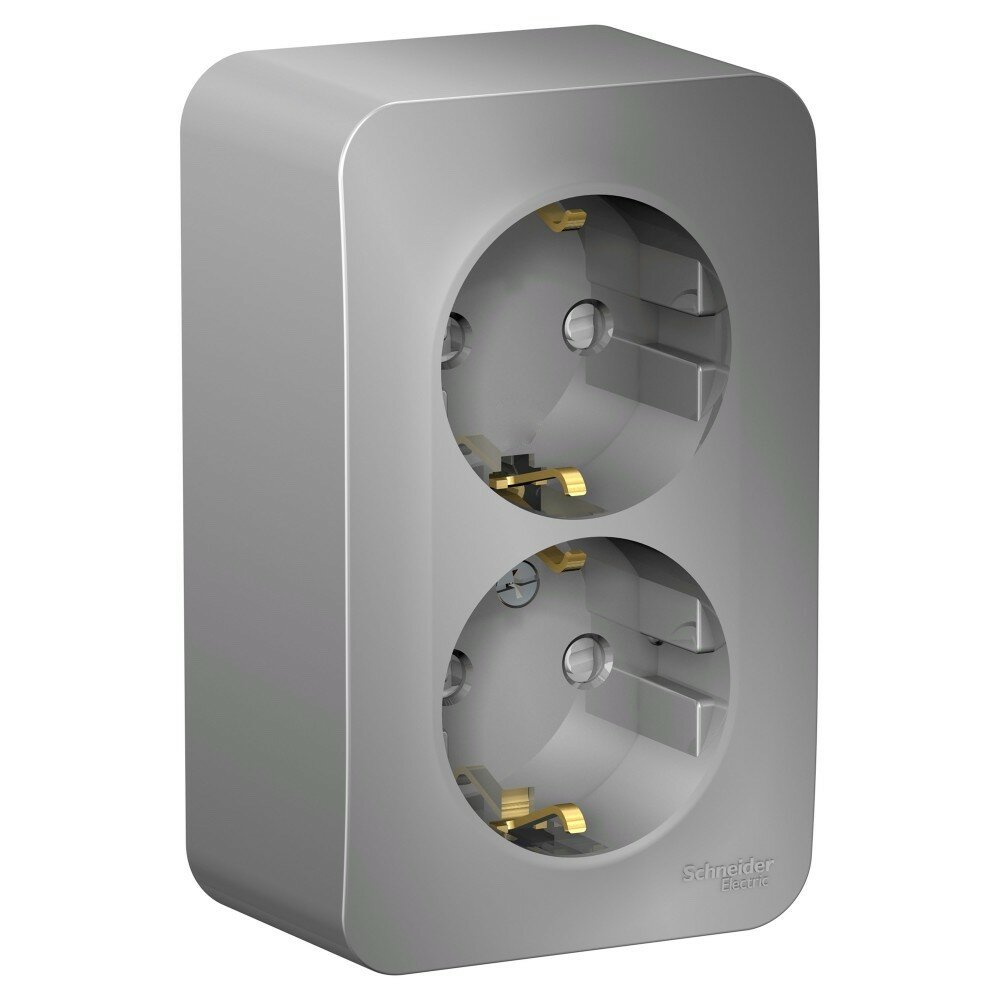 Евророзетка 2 ОП 16А с з/шт (изол. пл.) SE Blanca алюминий