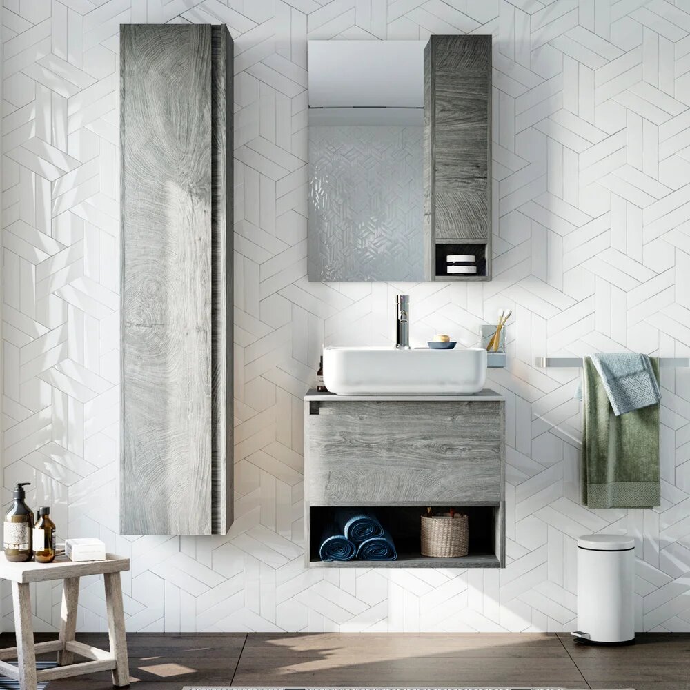 Мебель для ванной комнаты STWORKI Карлстад 60 дуб рошелье, роверелла, в стиле лофт, подвесная (комплект, гарнитур)