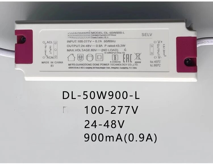 DL-50W900-L оригинальный светодиодный драйвер питания 50 Вт 24-48 В 900 мА балластная трубка/прожекторный трансформатор DONE