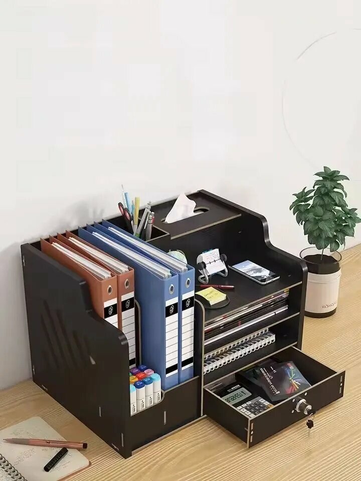 Органайзер для документов и бумаг настольный, деревянная подставка для папок и канцелярских принадлежностей