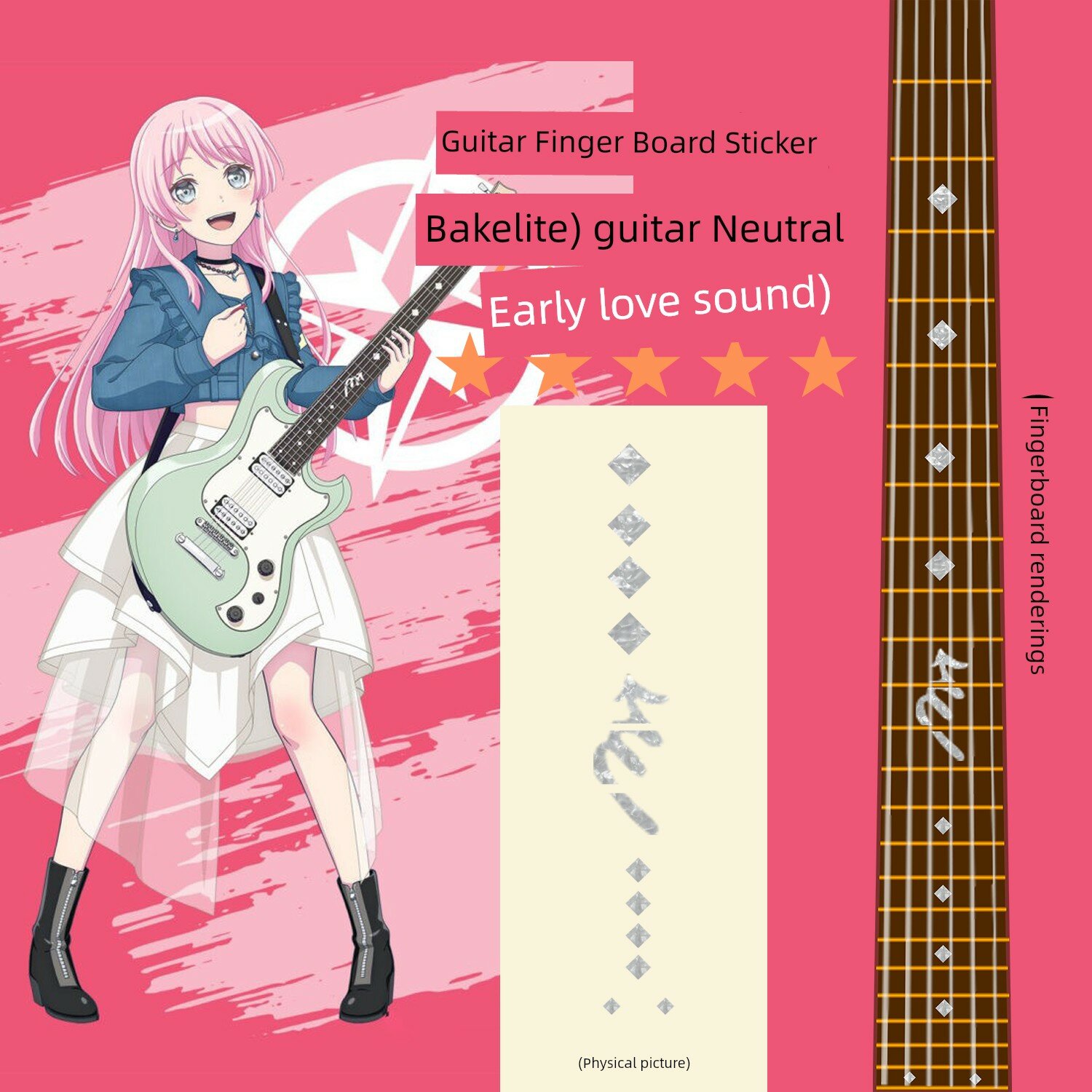 Наклейка на гитарный гриф BanG Dream MyGO! Каната Аой для музыкантов, аниме-персонаж, 100%