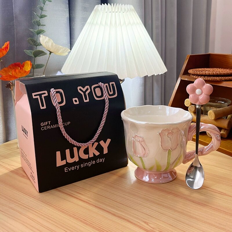 Чашка с желтым цветком, высокая кружка-тюльпан, высококачественная керамическая чашка для воды, подарок на день