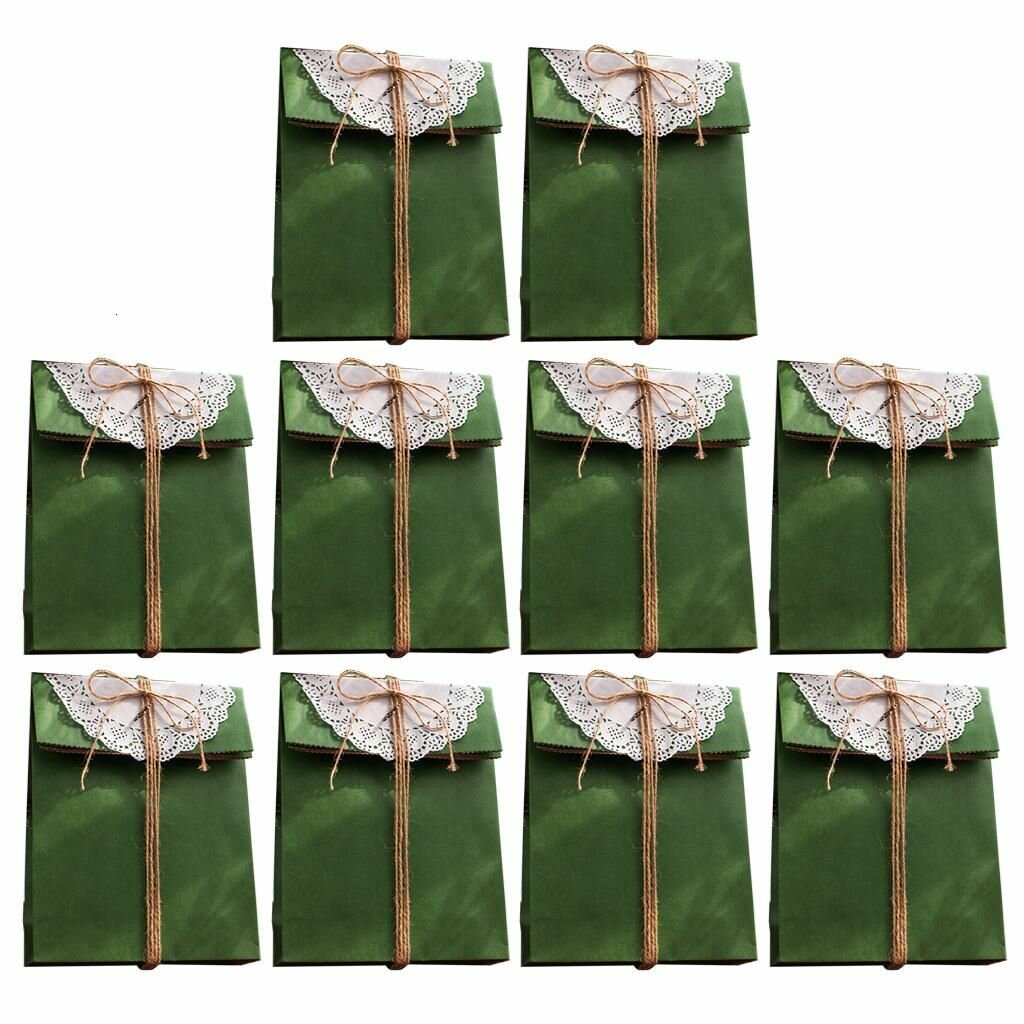 1 упаковка из 10 штук, рождественский плоский подарочный пакет из воловьей кожи-зеленый-большой