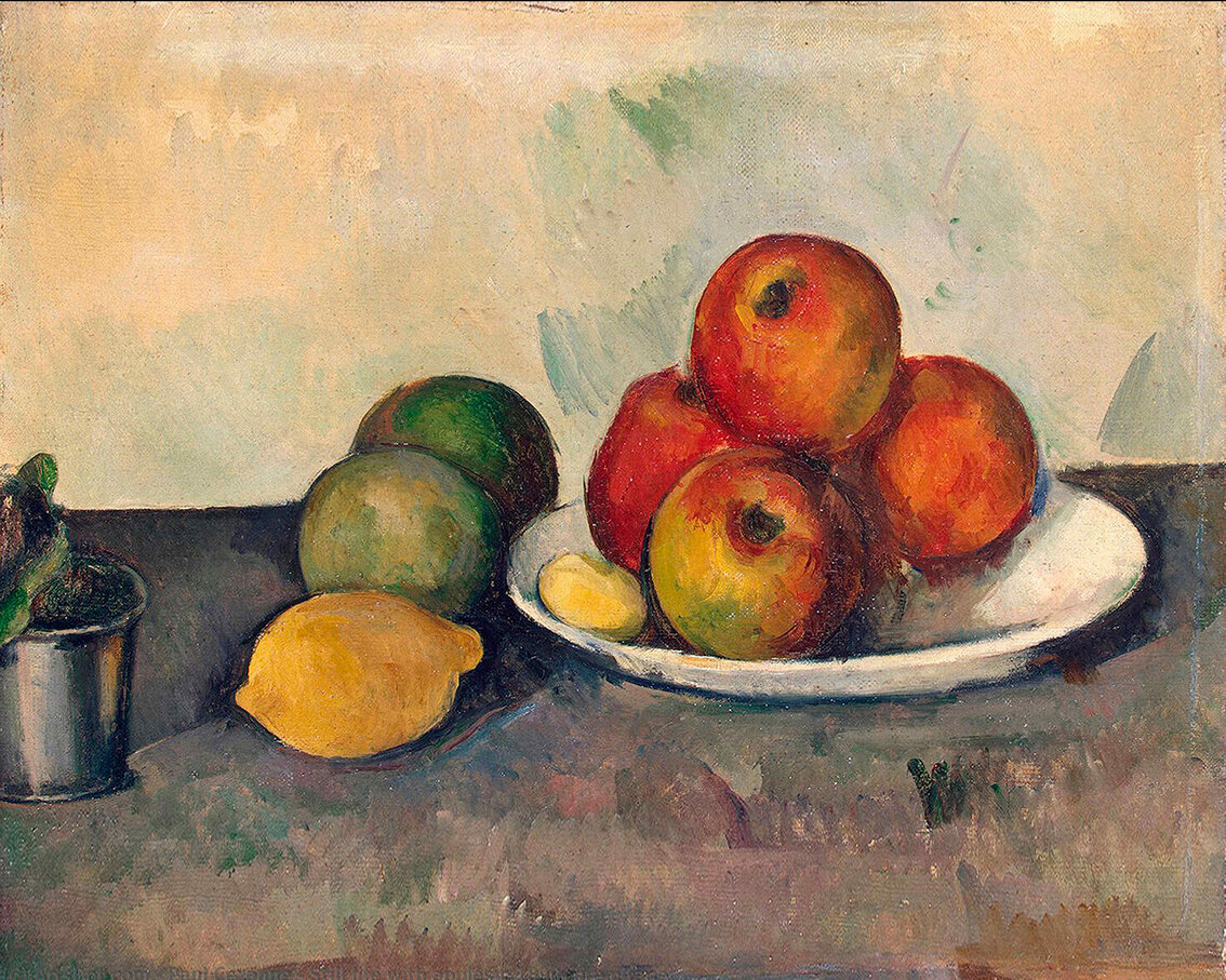 Репродукция/Картина/Поль Сезанн "Натюрморт с яблоками"/Интерьерная фреска на доске/30х40см