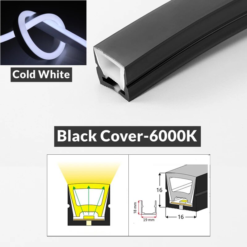 Черная гибкая светодиодная лента khelse 12В Черный, All BlackX6000K, 5m