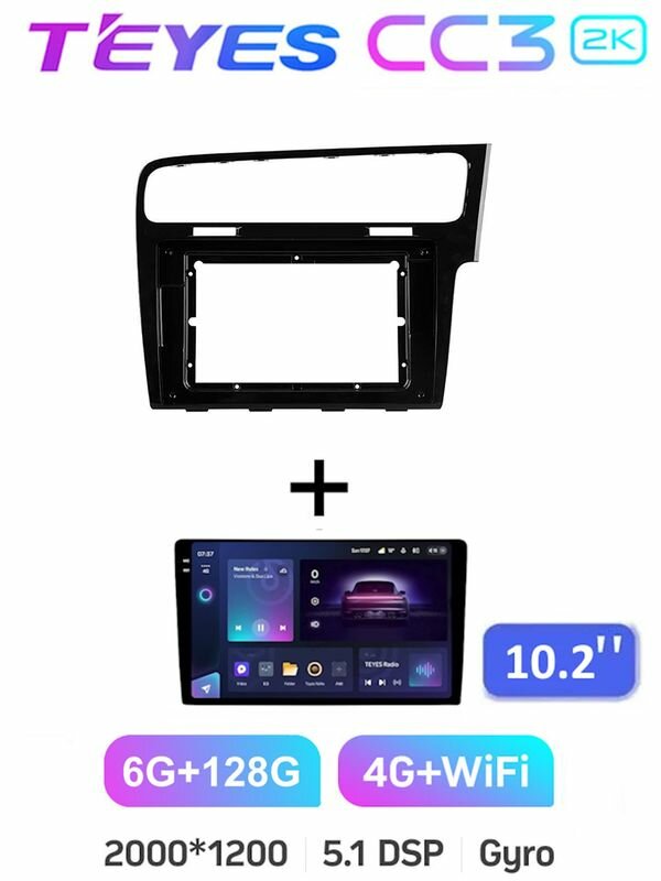 Магнитола Teyes CC3 2K 6/128 Gb 10" для Volkswagen Golf 7 MK7 2012-2020 Правый руль 2 din