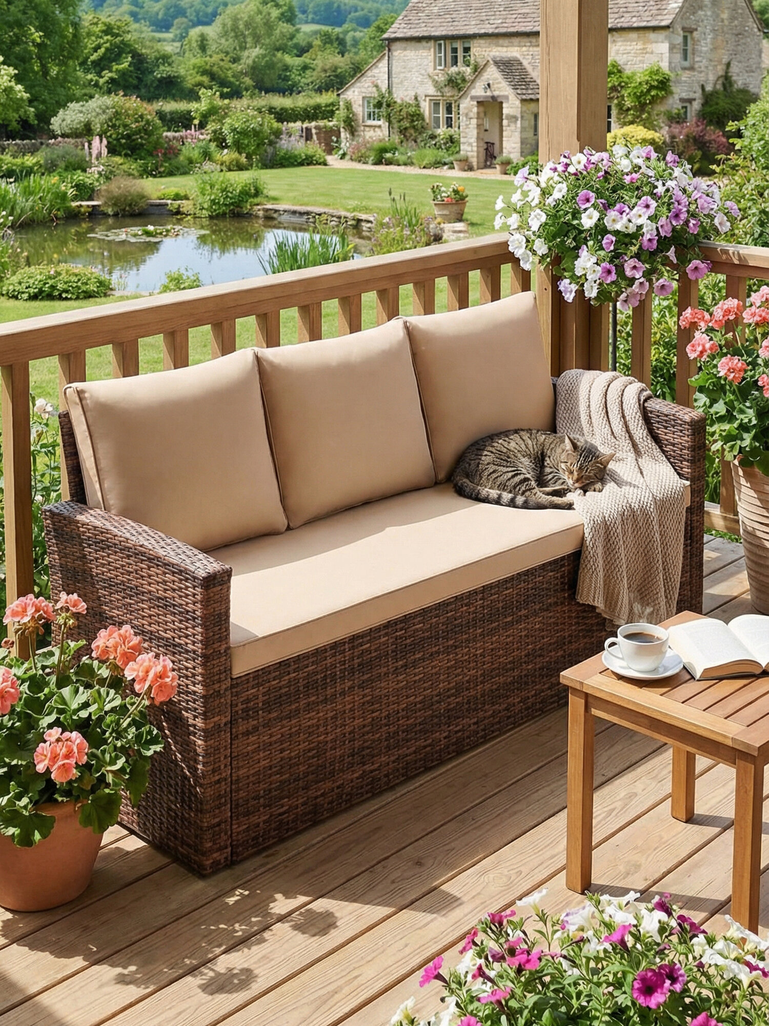 Диван 3-х местный из искусcтвенного ротанга Римини диван (Rimini sofa), капучино