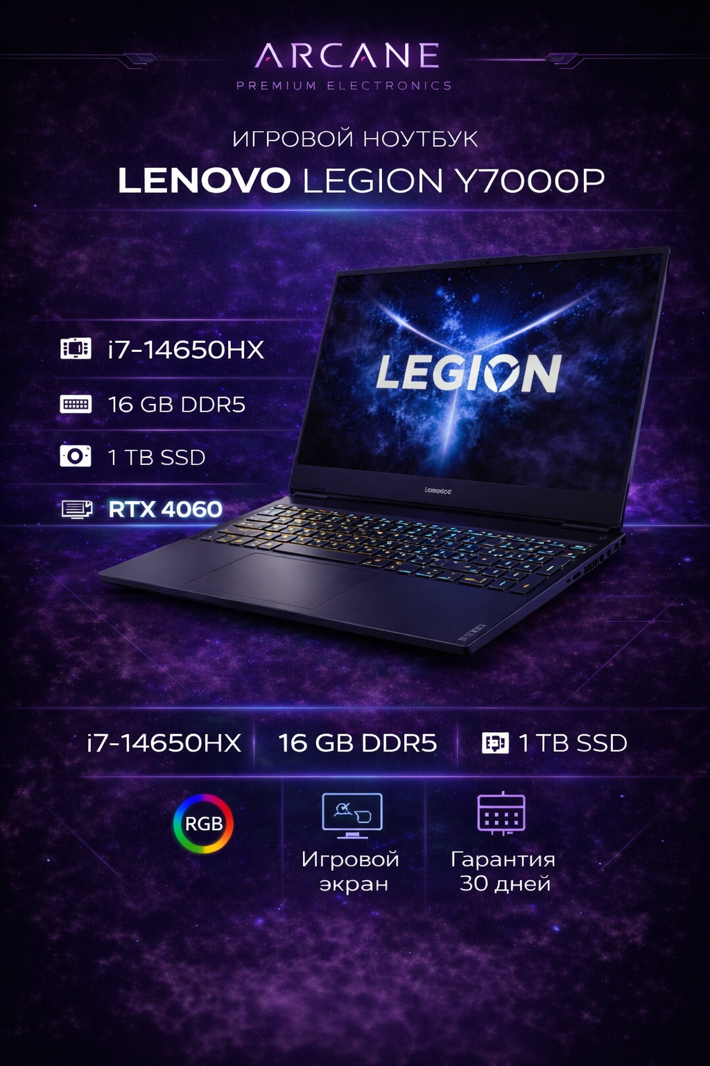 Игровой ноутбук Lenovo Legion 5, Intel Core i7 - 14, 16GB, SSD 1TB, RTX 4060