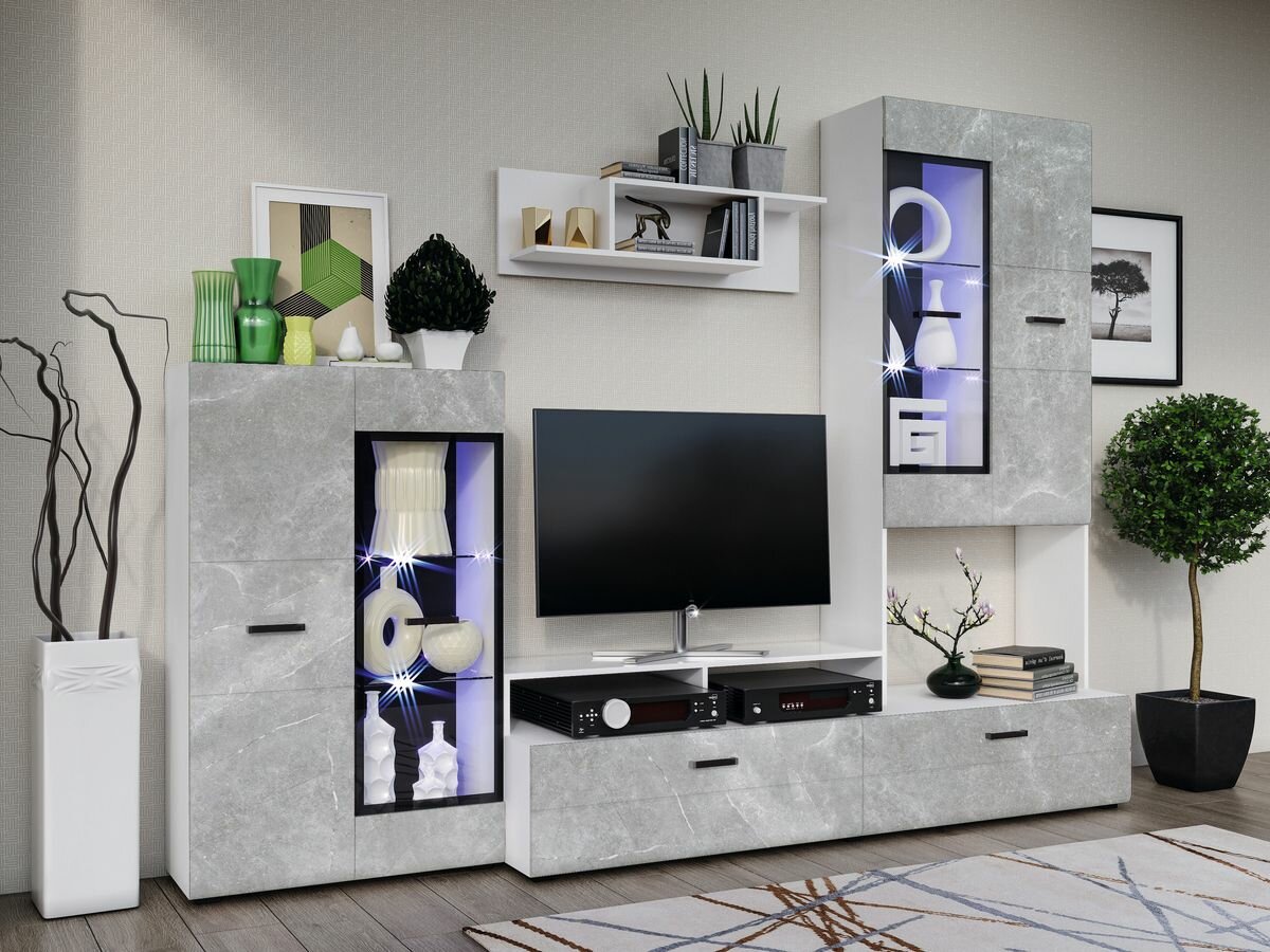 Гостиная Нэнси NEW Вариант №3 Мрамор глянец, Белый