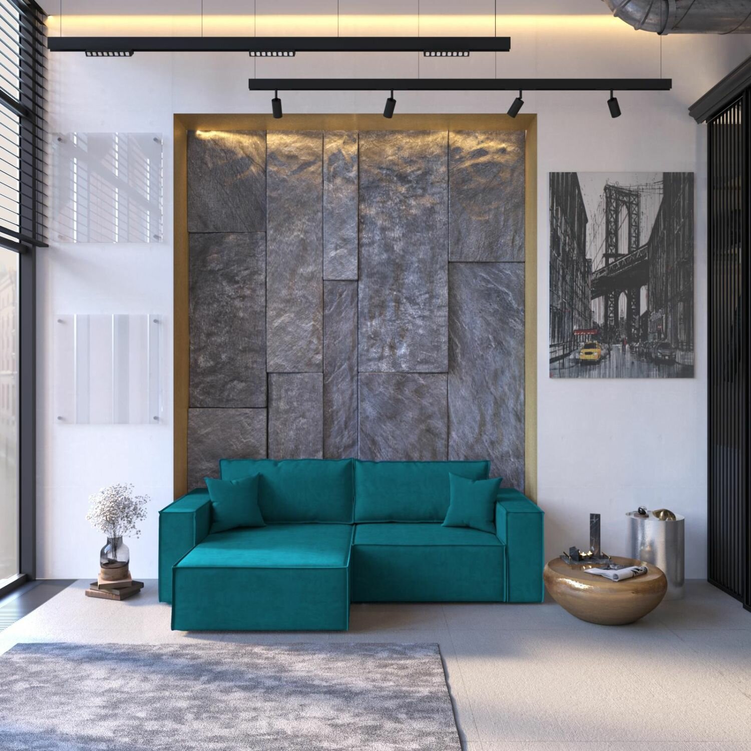 Угловой диван-кровать Manons Maison Hygge, угол универсальный, раскладной механизм Еврокнижка, Велюр изумрудный, 250х153х86 см